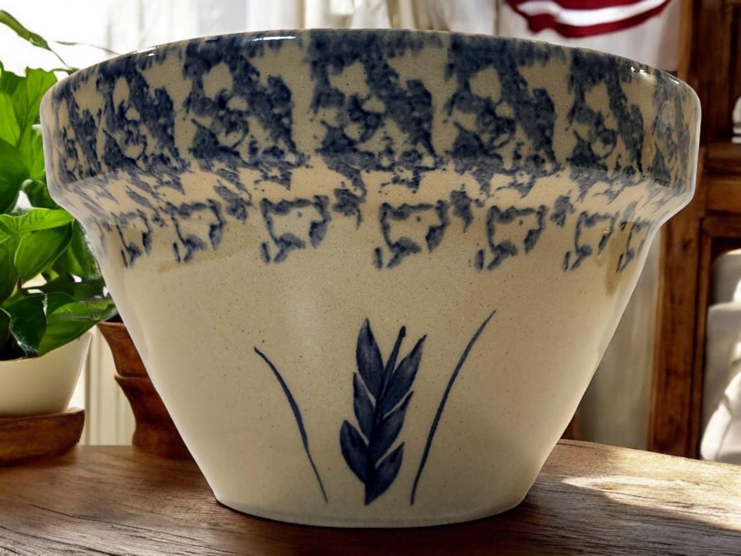 Vintage Robinson Ransbottom Pottery Company, Blue Spongeware Band ...