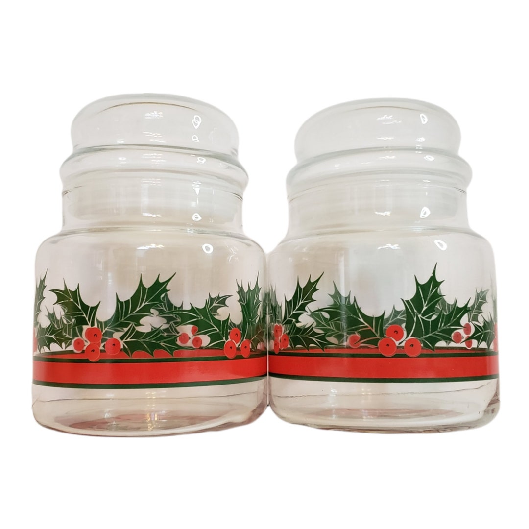 Vintage Libbey Glass, Set of Two Apothecary Jars With Holly Berries ...