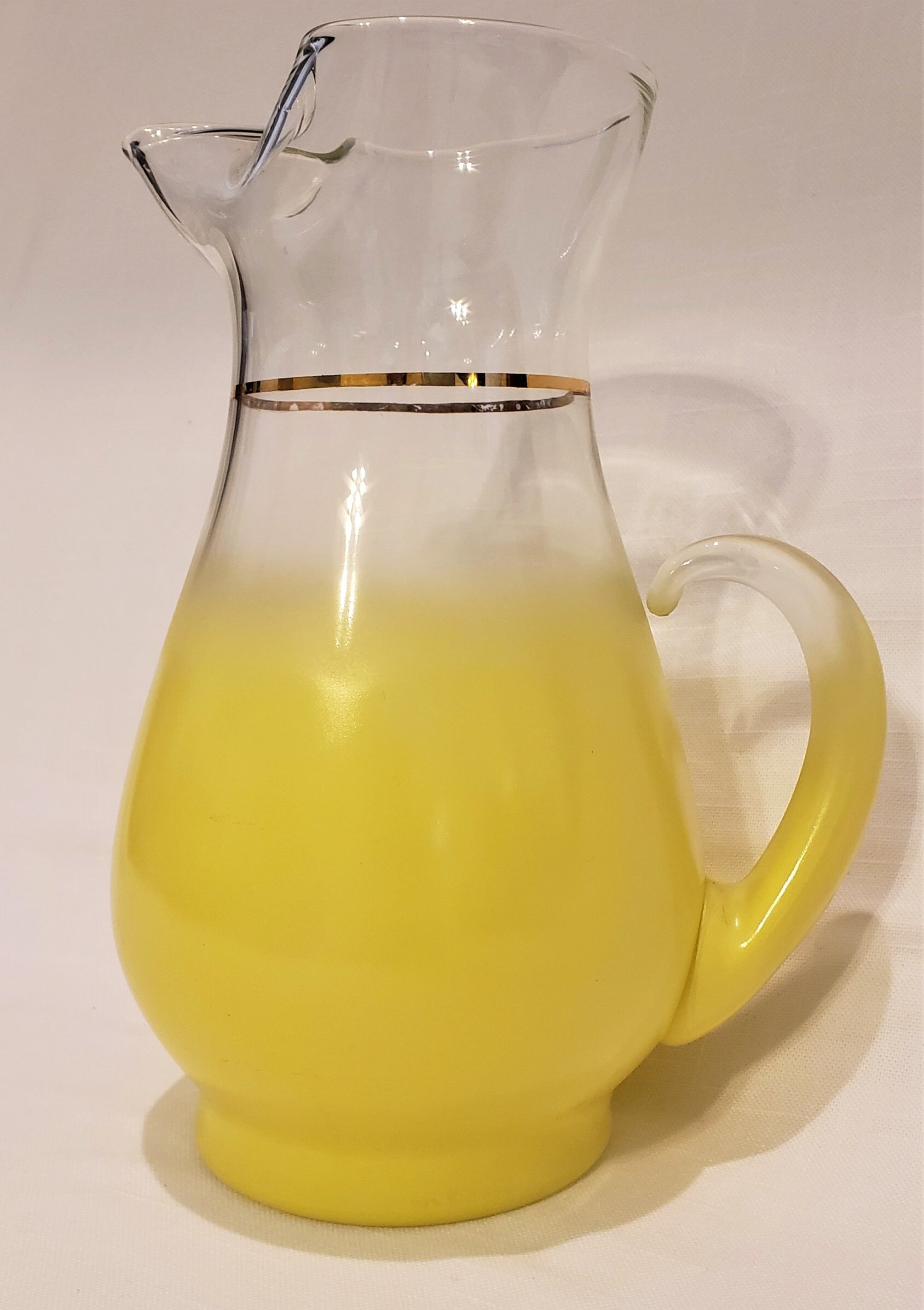 Vintage Yellow Frosted Blendo Pitcher Glass Carafe | Etsy