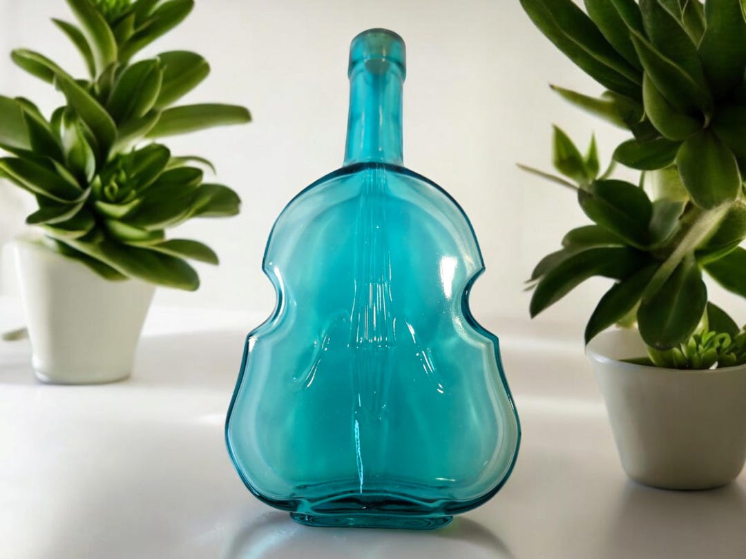 Vintage Aqua Blue Glass Violin Bottle String Instrument Bud Vase - Etsy