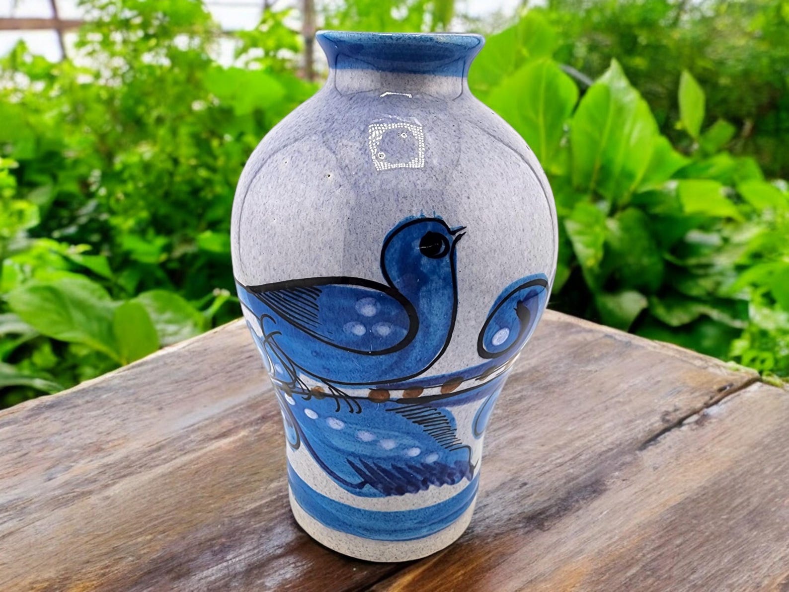Blue Bird Motif Pottery Vase Folk Art Blue Birds - Etsy