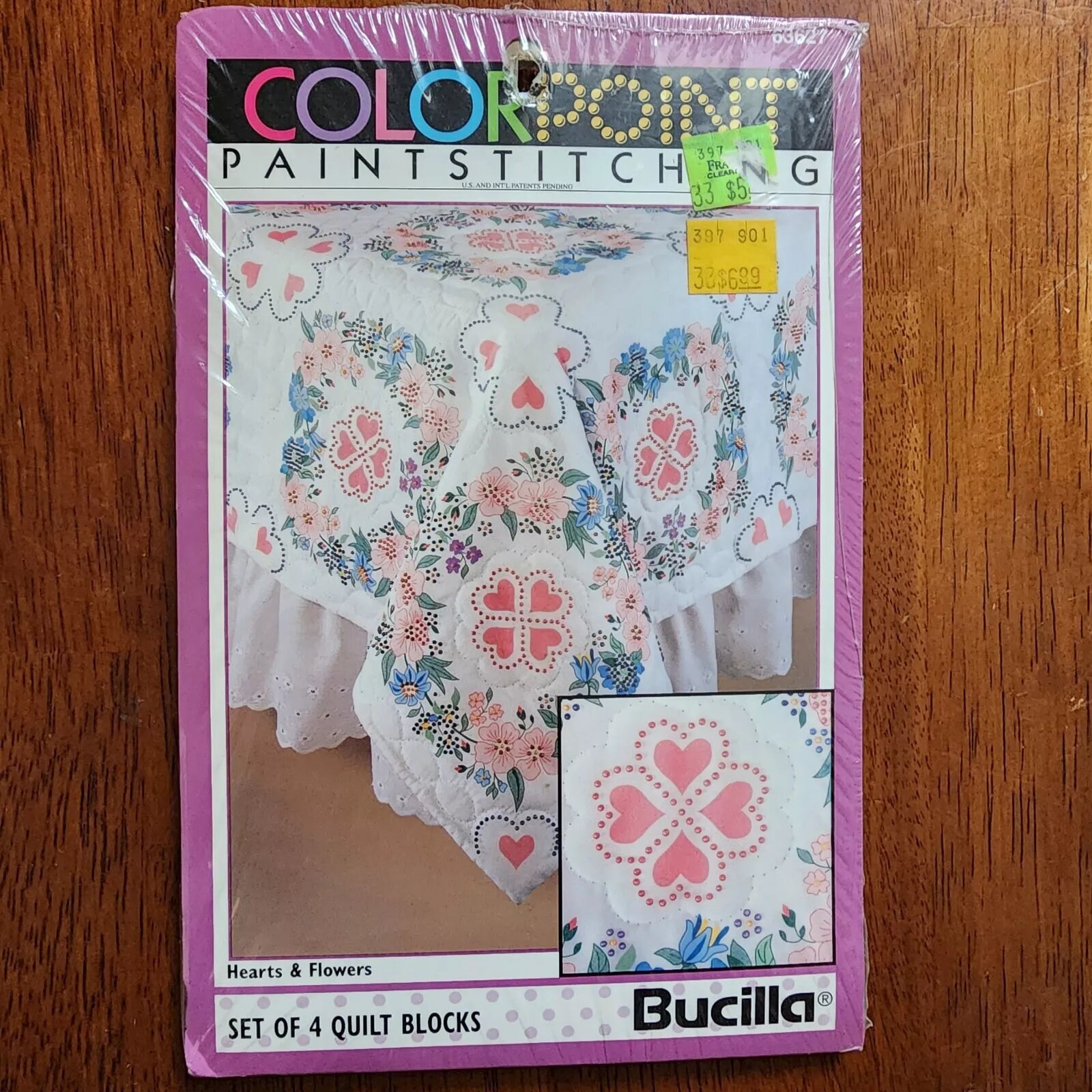 VINTAGE Bucilla Quilt Blocks"hearts & Flowers" Colorpoint Paint ...