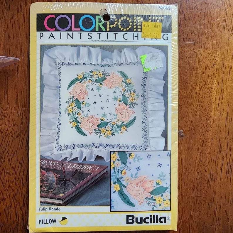 Vintage BUCILLA Quilt Blocks “TULIP RONDO” Colorpoint Paint Stitching ...