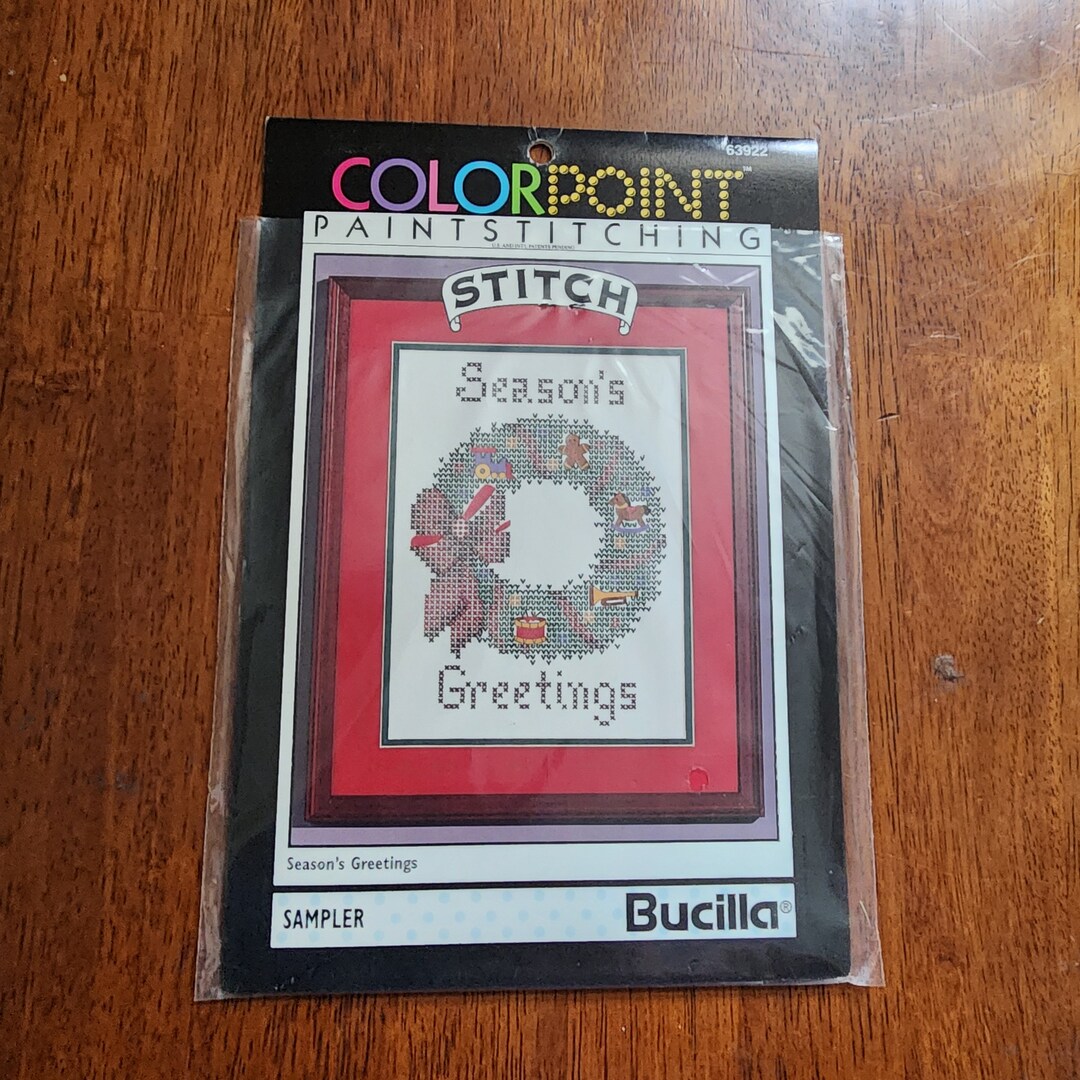 Vintage Bucilla Color Point Paint Stitching Season's Greetings Sampler ...