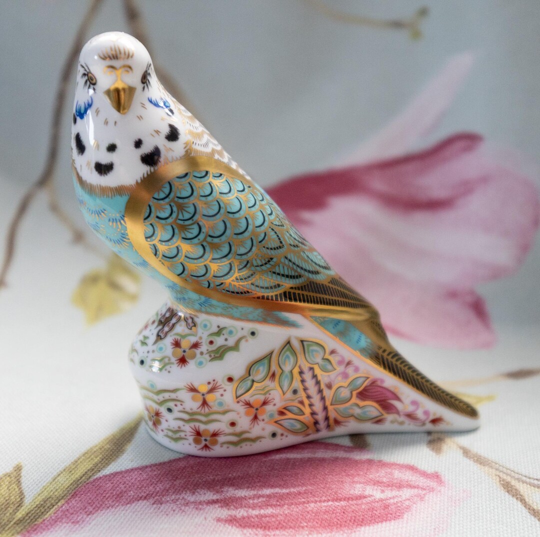 Limited Edition Royal Crown Derby Sky Budgerigar : 22 Carat Gold Fine ...