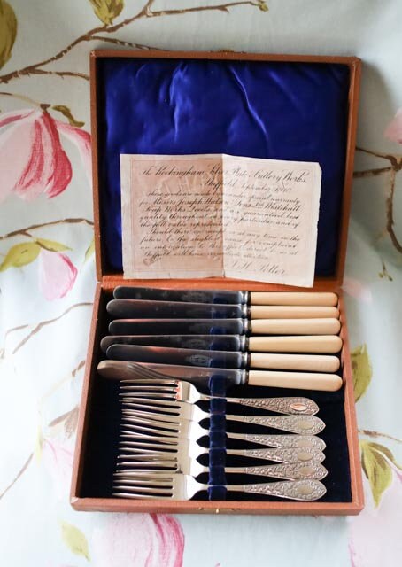Edwardian boxed cutlery set : J H Potter Sheffield (1910) with original ...