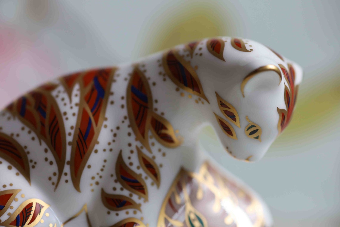 22 Carat Gold and Porcelain Bengal Tiger Cub Paperweight by Royal Crown ...