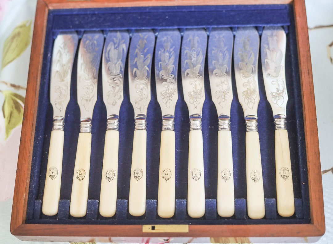 Victorian 8 Piece Fish Cutlery Canteen - Bone Handles With Exquisite ...