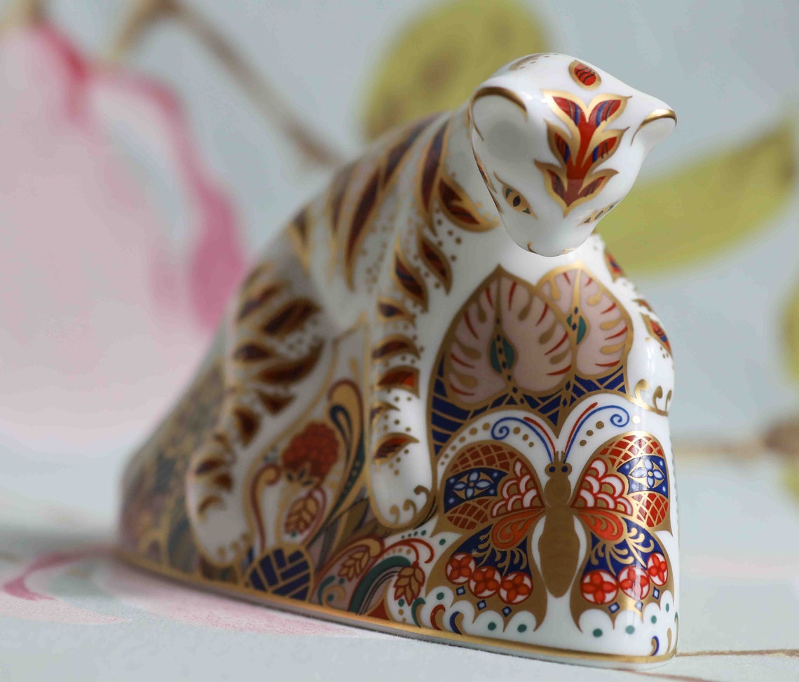 22 Carat Gold and Porcelain Bengal Tiger Cub Paperweight by Royal Crown ...