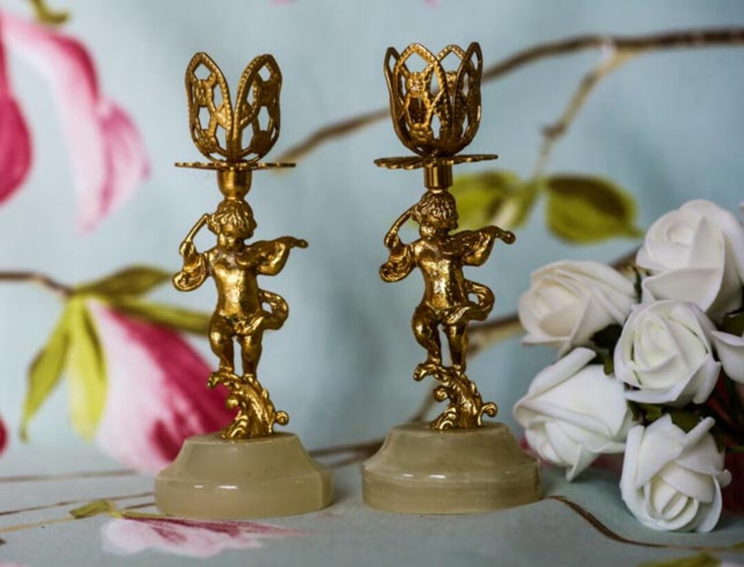 Petite Rococo-style Onyx and Gold-coloured Candlestick - Etsy