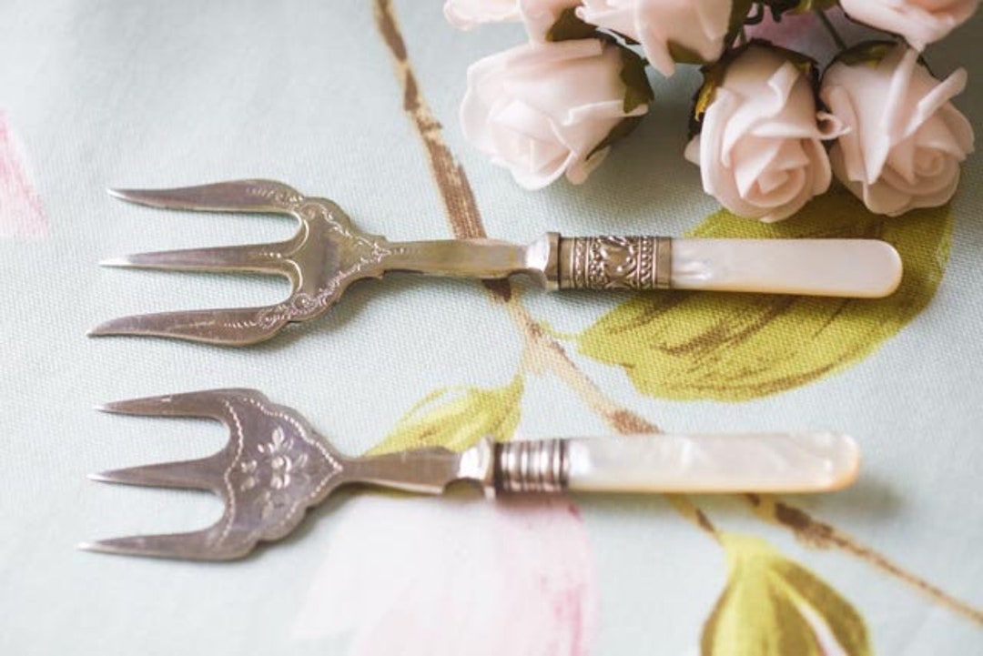 Two Victorian Mother of Pearl Silver Plated Muffin or Crumpet Forks ...