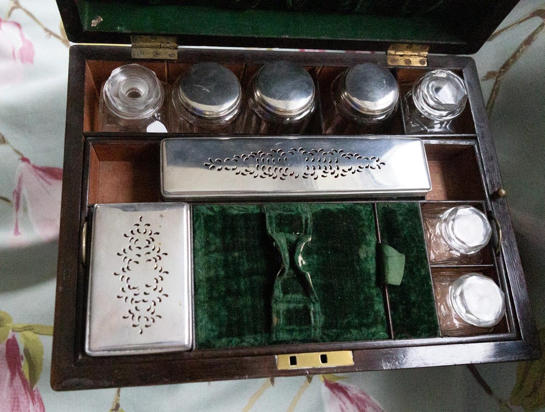 Glorious Victorian Rosewood Vanity Box: Near Complete Contents With ...