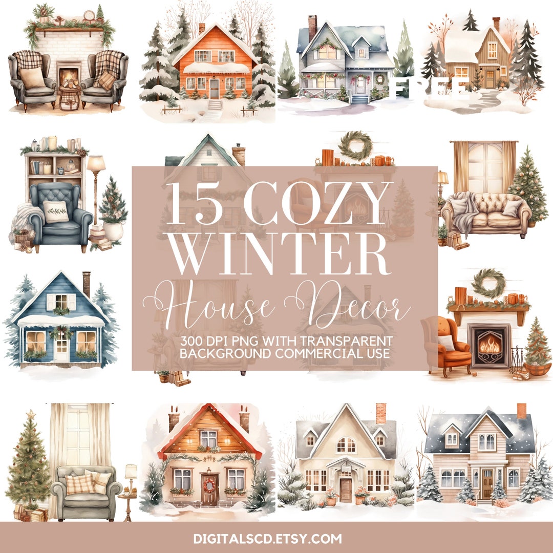 Watercolor Christmas House Clipart Bundle: Winter Village PNG ...