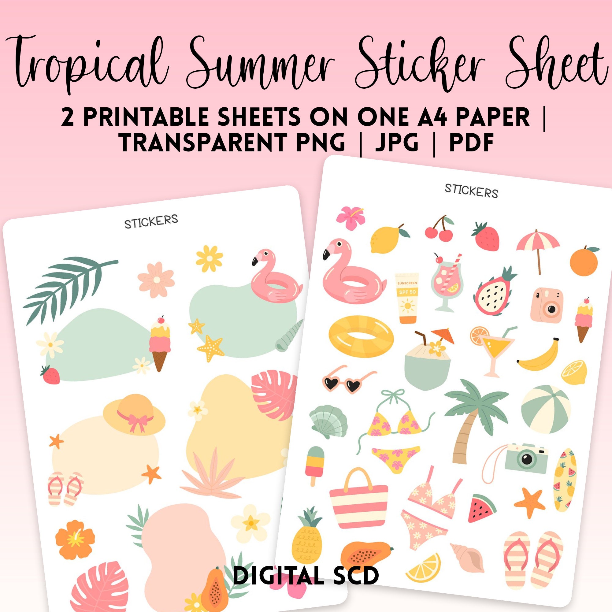 Stickersheets Tropical Summe Holiday Vacation Stickers Beach Stickers ...