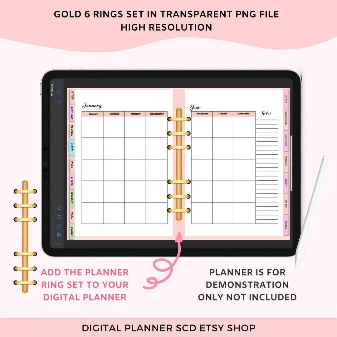 Digital Planner Binder Rings With Spines in Rose Gold, Silver and Gold ...