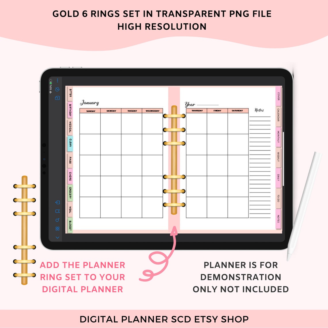 My Digital Planner Binder Rings in Rose Gold, Silver and Gold Colors ...