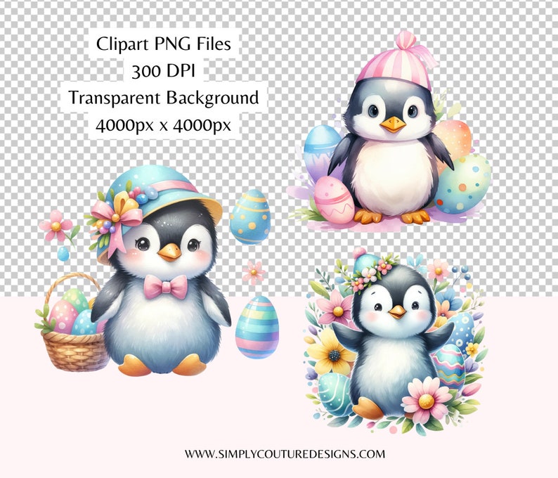 20 Watercolor Clipart Easter Penguin Clipart Bundle, Ideal for Easter ...