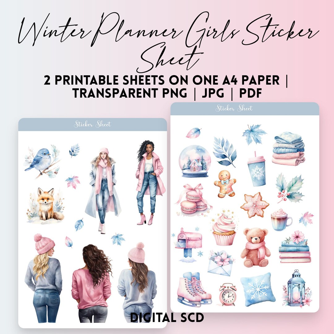 Winter Planner Girls Sticker Sheet | Digital Sticker | Print and Cut ...