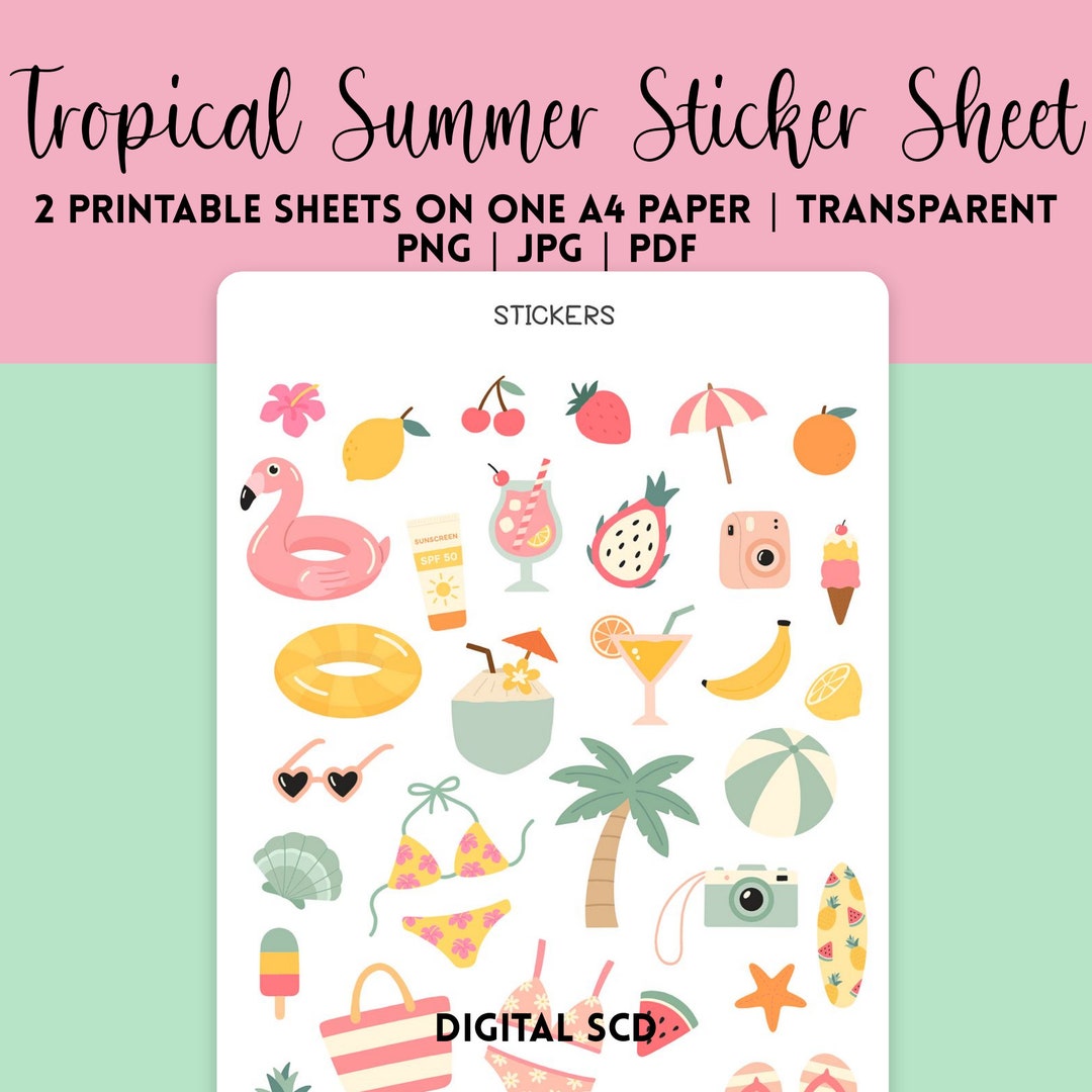 Tropical Summer Sticker Collection: Printable Pool Stickers (PDF, PNG ...