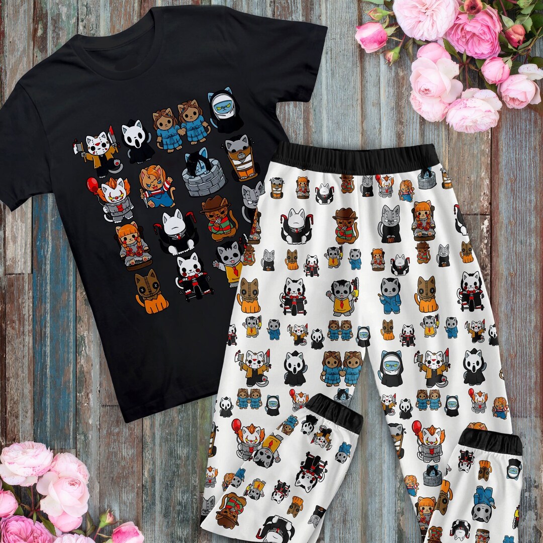 Horror Movie Cat Pajamas Women Cute Cat Horror Movie - Etsy