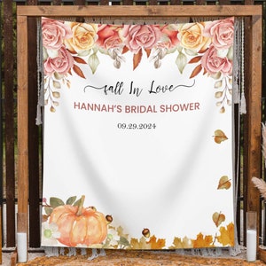 Fall Bridal Shower Backdrop Fall in Love Pumpkin Engagement Banner ...