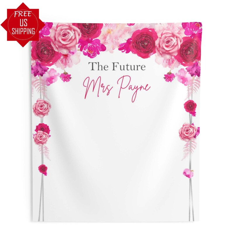 Bridal Shower Backdrop Hot Pink Roses Banner Bright Pink Future Mrs ...