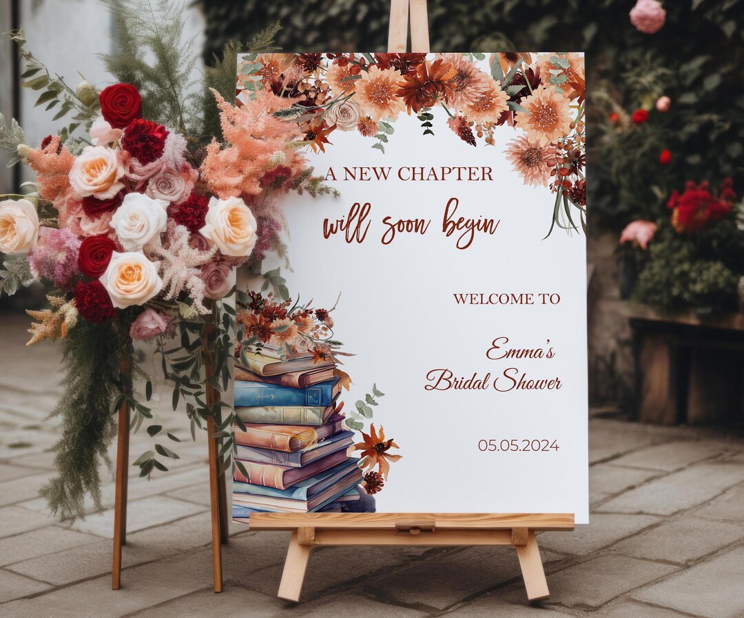 Printed Bridal Shower Welcome Sign Book Themed Bachelorette Party ...