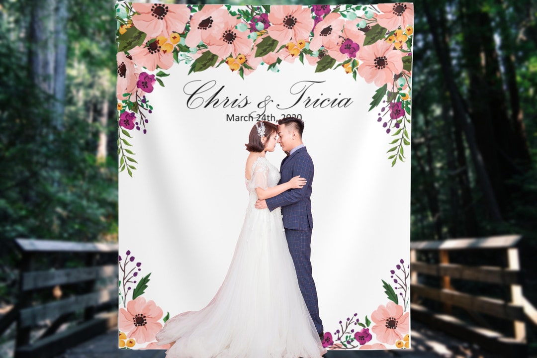 Wedding Backdrop Banner, Pink Floral Wedding Backdrop for Reception ...