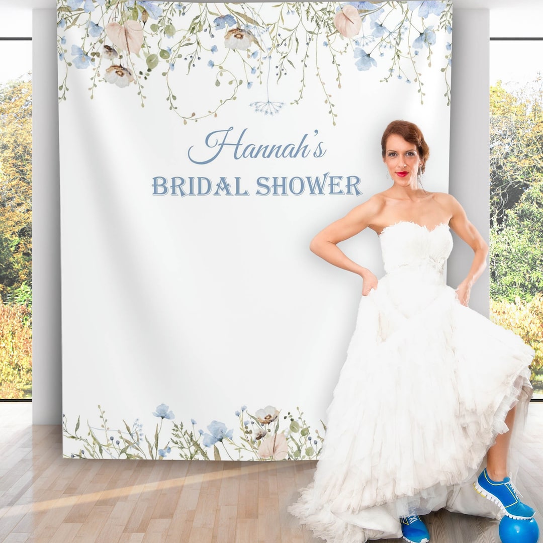 Blue Wildflower Bridal Shower Backdrop Dusty Blue Garden Shower ...