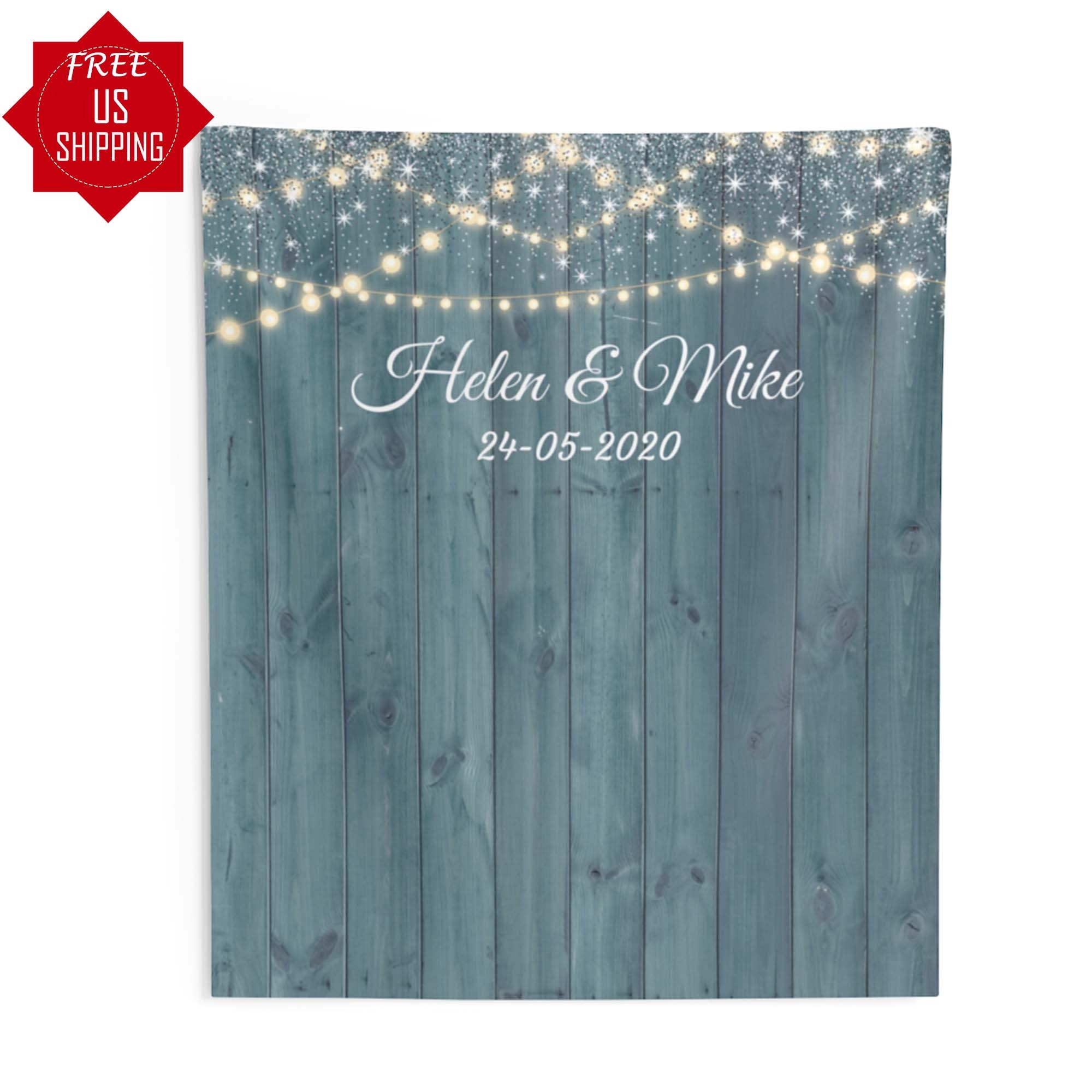 Dusty Blue Wedding Backdrop for Reception Cascading Lights Banner Slate ...