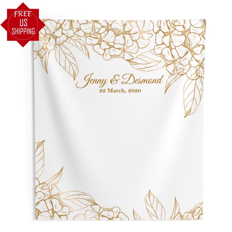 White and Gold Wedding Backdrop Gold Leaves Decor Custom - Etsy