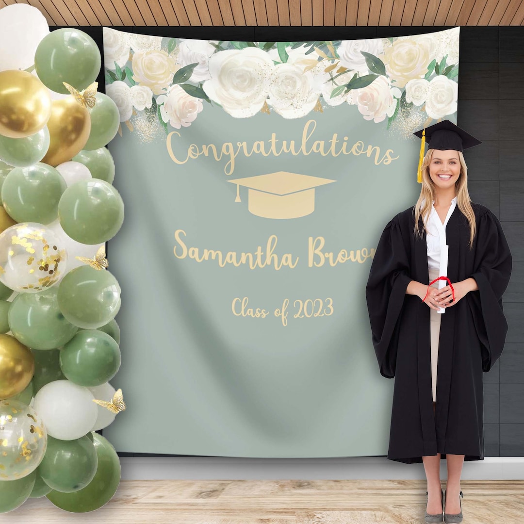 Floral Graduation Backdrop Personalized Graduation Decoration School ...