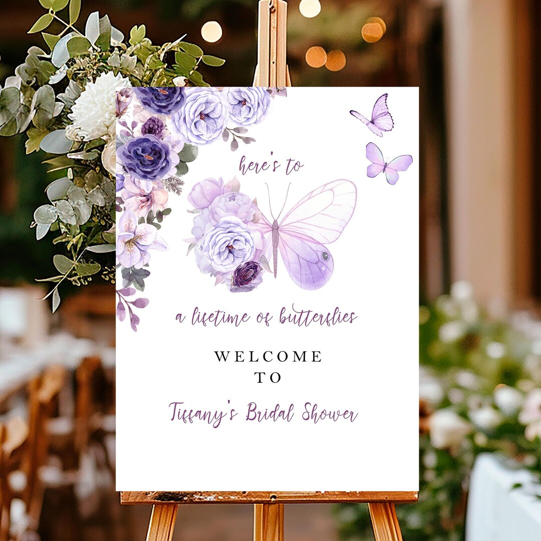 Purple Butterfly Bridal Shower Sign Lilac Floral Butterfly Wedding ...