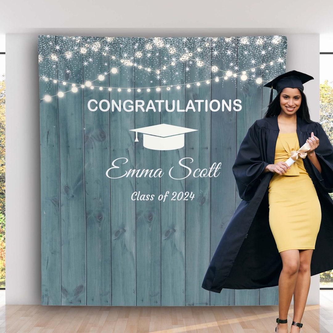 Dusty Blue Graduation Backdrop Personalized Rustic Graduation ...