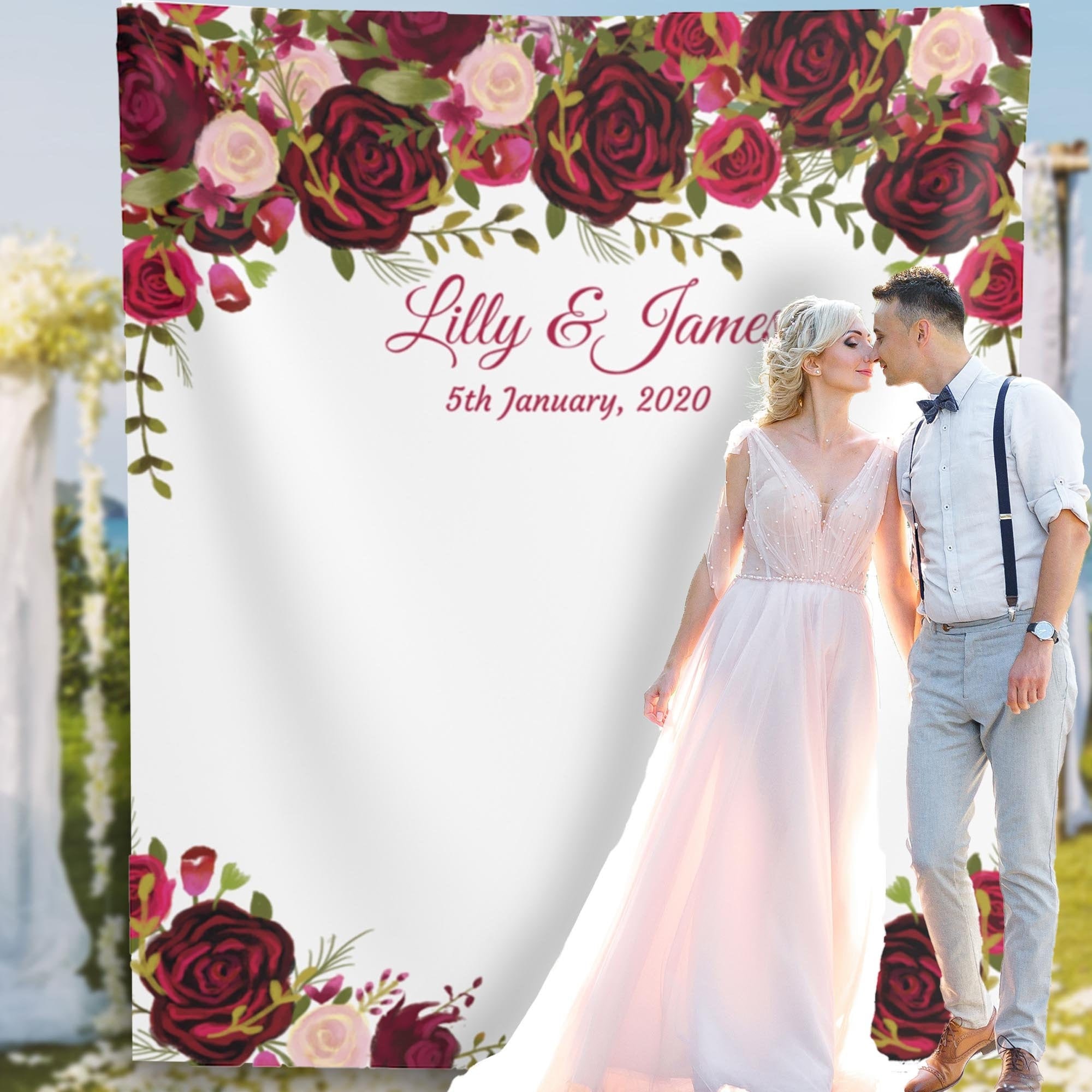Fall Wedding Photo Backdrop Floral Burgundy Wedding Decor Autumn ...
