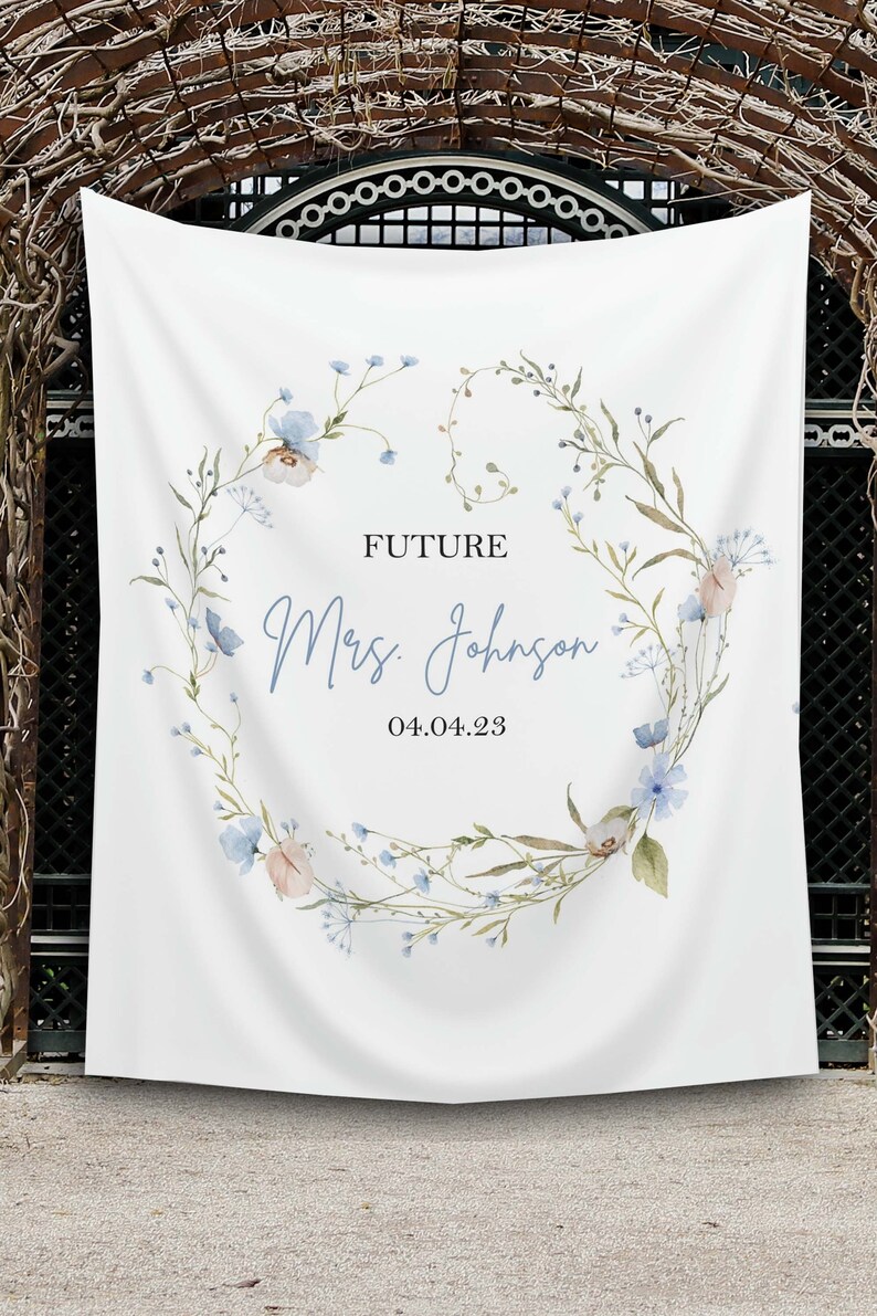 Blue Wildflower Future Mrs Backdrop Spring Flowers Wreath Bridal Shower ...