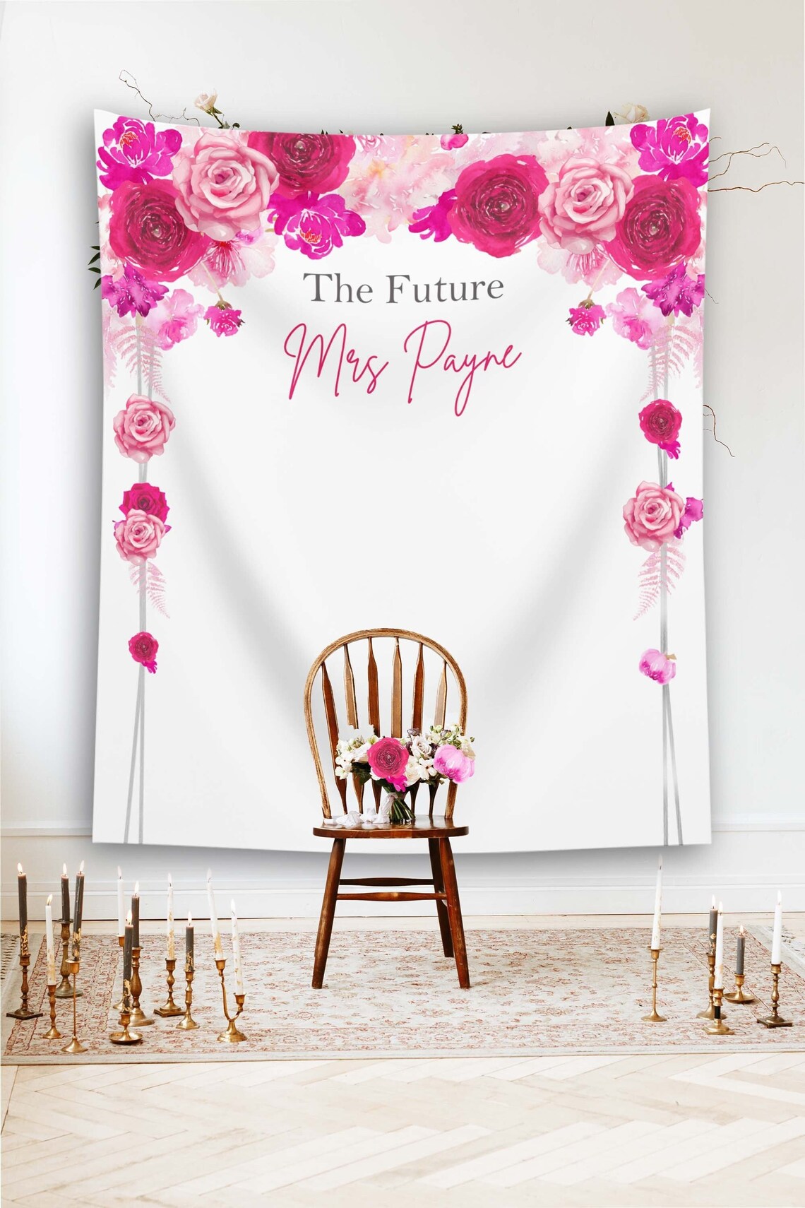 Bridal Shower Backdrop Hot Pink Roses Banner Bright Pink Future Mrs ...