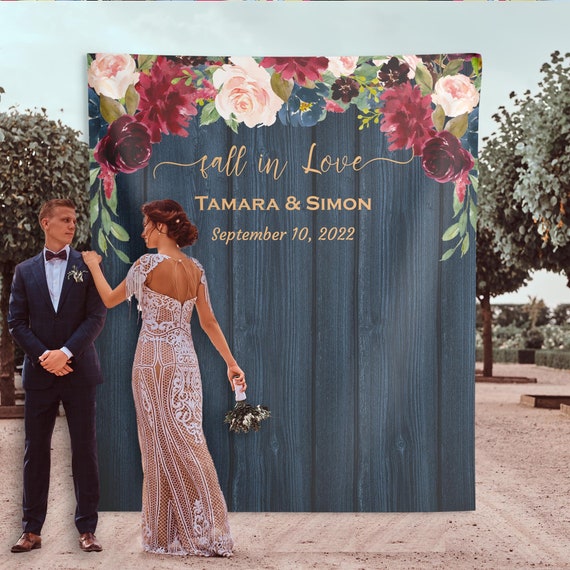 Fall in Love Wedding Backdrop Navy Burgundy Rustic Fall - Etsy