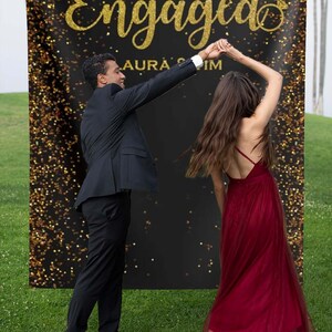 Custom Engagement Backdrop Black Gold Backdrop Engagement Party Banner ...