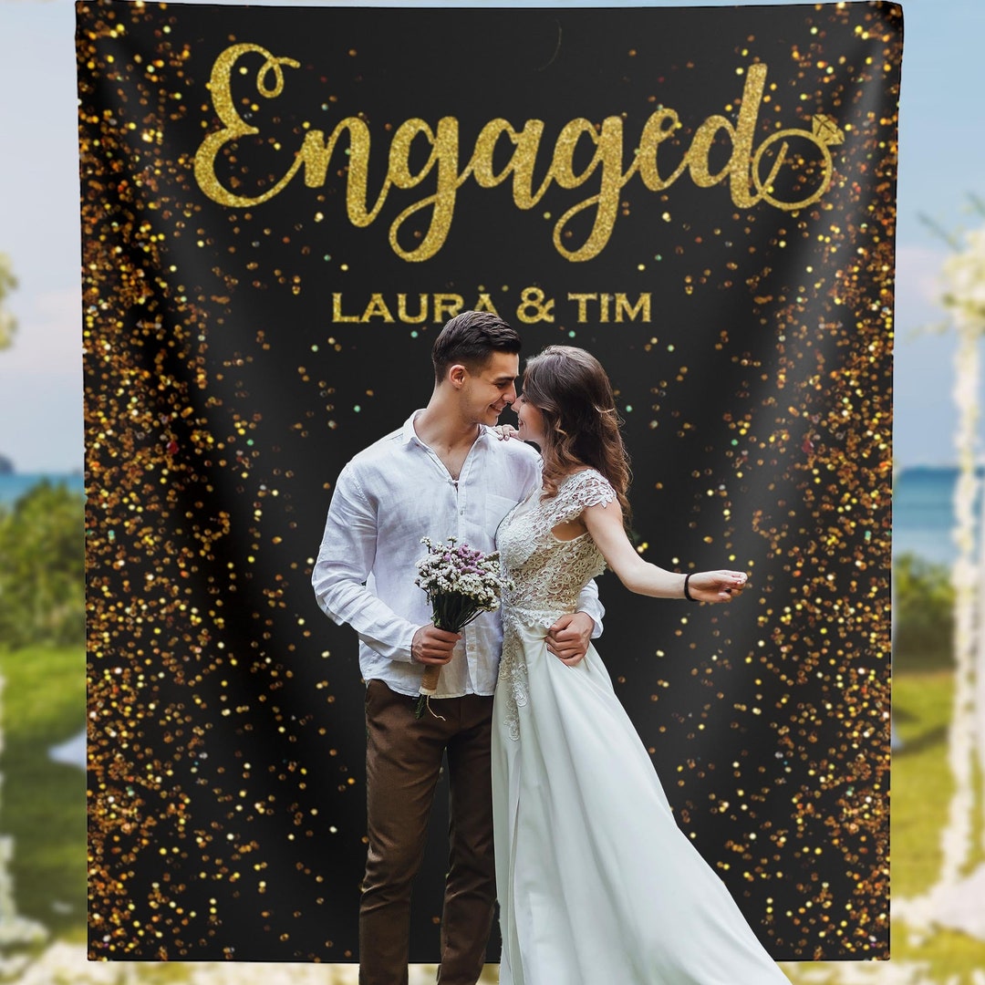 Custom Engagement Backdrop Black Gold Backdrop Engagement Party Banner ...