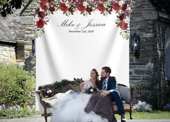 Red Roses Maroon Wedding Backdrop Floral Photo Booth | Etsy