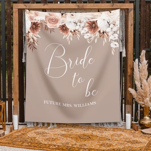 Tan Bride to Be Backdrop Autumn Floral Bridal Shower Decorations Future ...