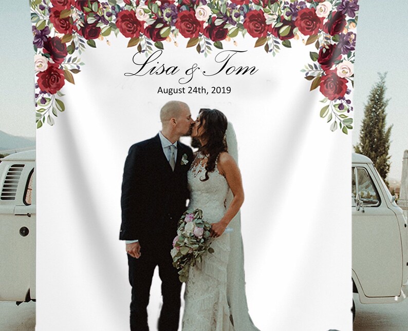 Red Roses Maroon Wedding Backdrop, Floral Photo Booth Backdrop, Bridal ...
