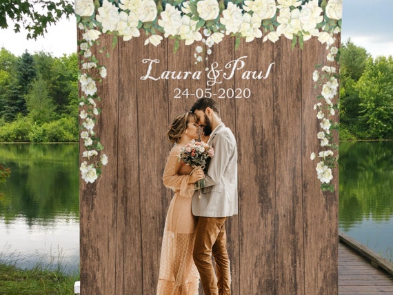 Personalized Wood Effect Wedding Backdrop Floral Wood | Etsy