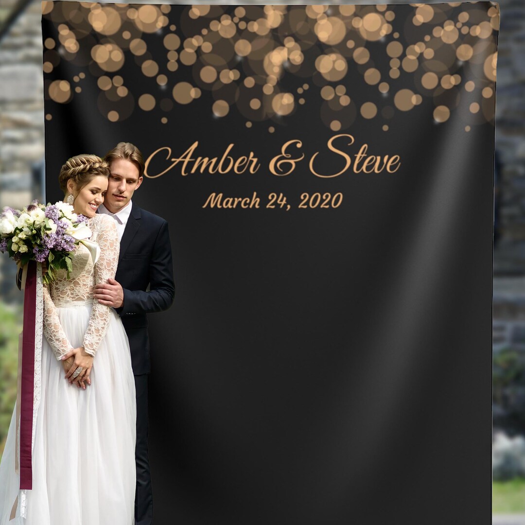 Black and Gold Wedding Backdrop for Reception, Engagement Party Baner ...