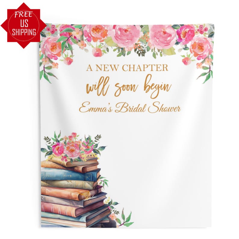 Boho Book Themed Bridal Shower Backdrop A New Chapter Wedding Shower ...