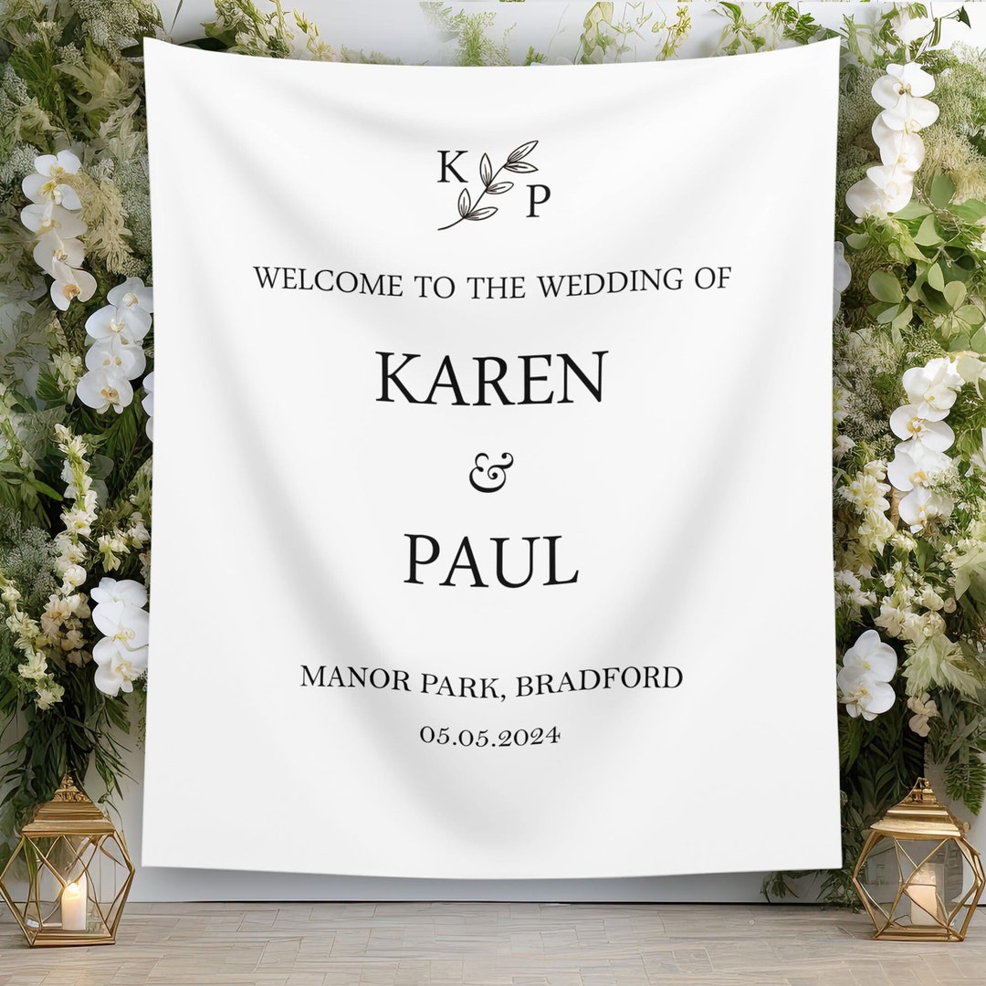 Wedding Logo Fabric Welcome Sign Modern Wedding Backdrop Custom Wedding ...