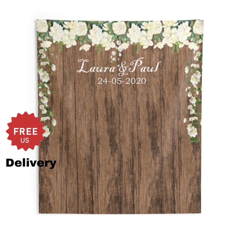 Personalized Wood Effect Wedding Backdrop Floral Wood | Etsy