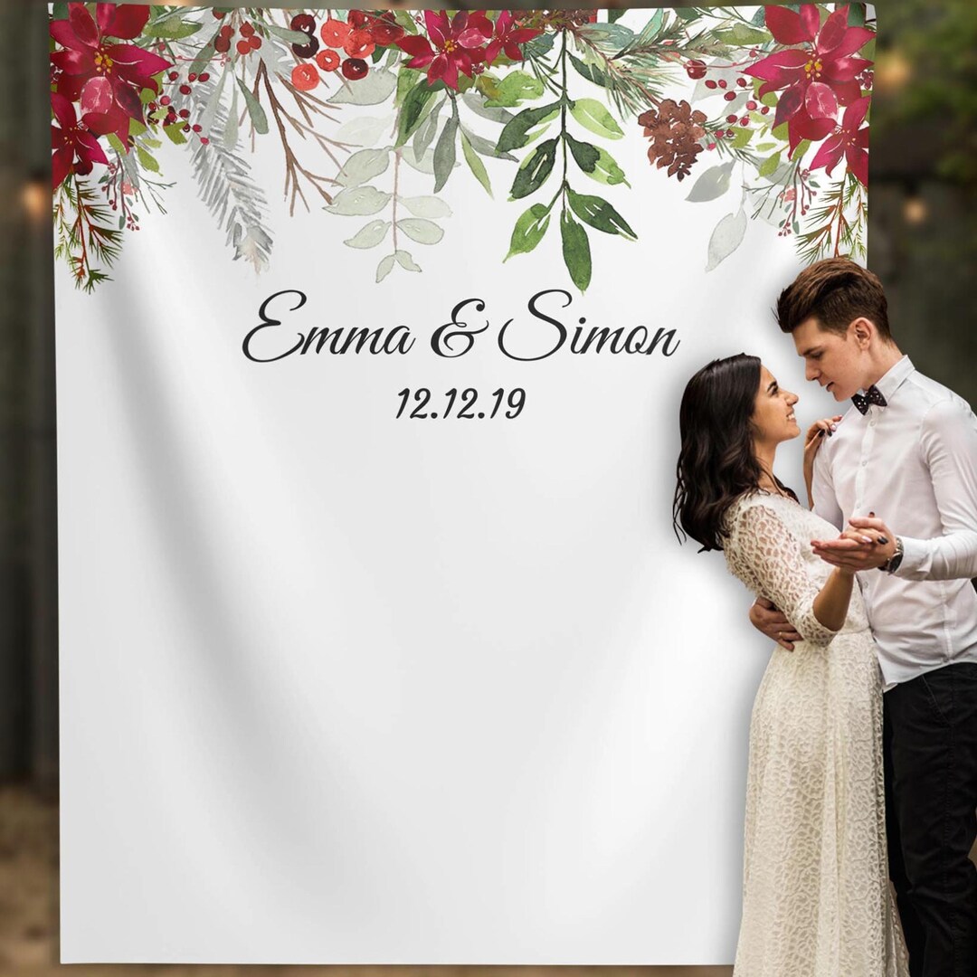 Christmas Wedding Backdrop Greenery Red Berry December Wedding Banner ...