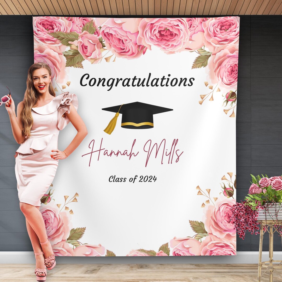 Pink Floral Graduation Backdrop Personalized Graduation Decoration ...